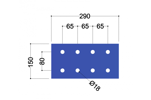 IPE 300 kopplaat 290x150x12mm - 6x gat 18mm | CONSTRUCTIEBALK.NL